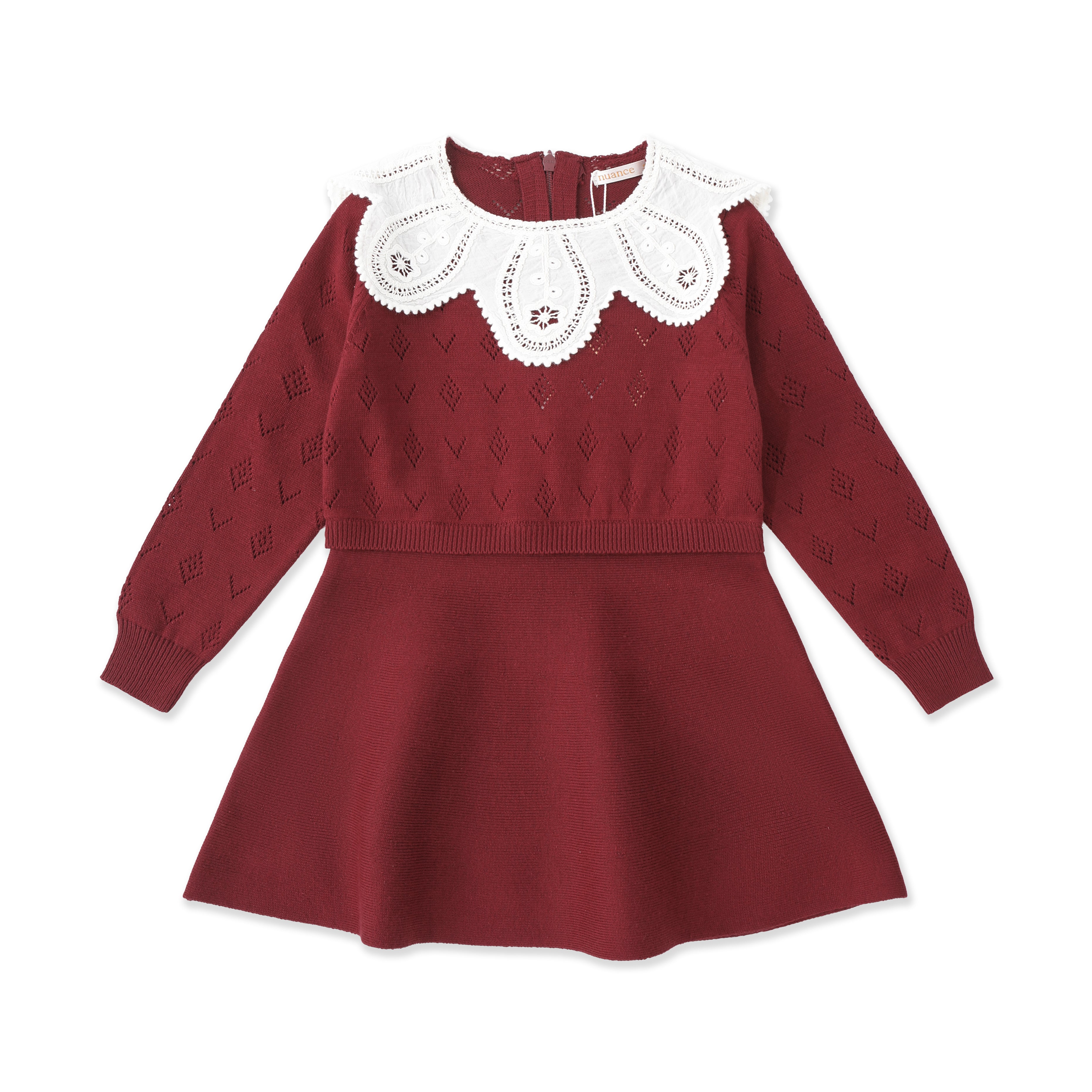 Pointelle Collar Dress – Girls' Shabbos Knit Dress 052 – Leaderkids